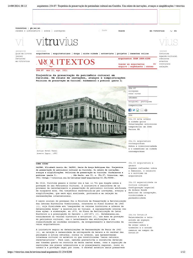Trajetória Da Preservação Do Patrimônio Cultural em Curitiba. Um Relato ...