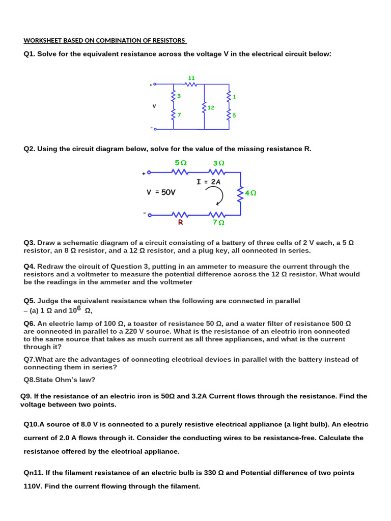 Worksheet-Combination of Resistors | PDF