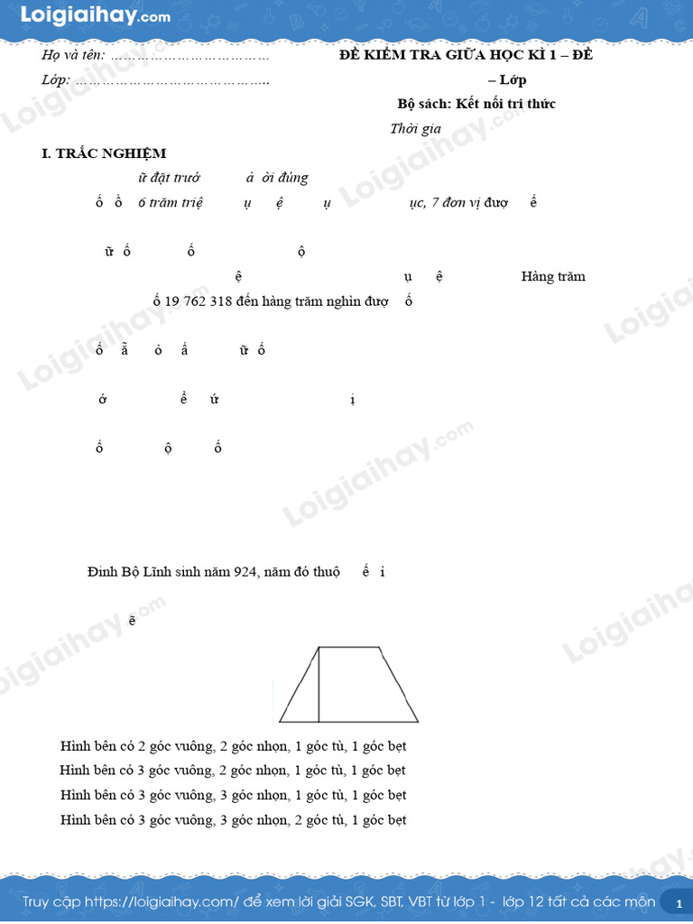 De Kiem Tra Giua Hoc Ki 1 Toan 4 Ket Noi Tri Thuc de So 5 1696473098 | PDF