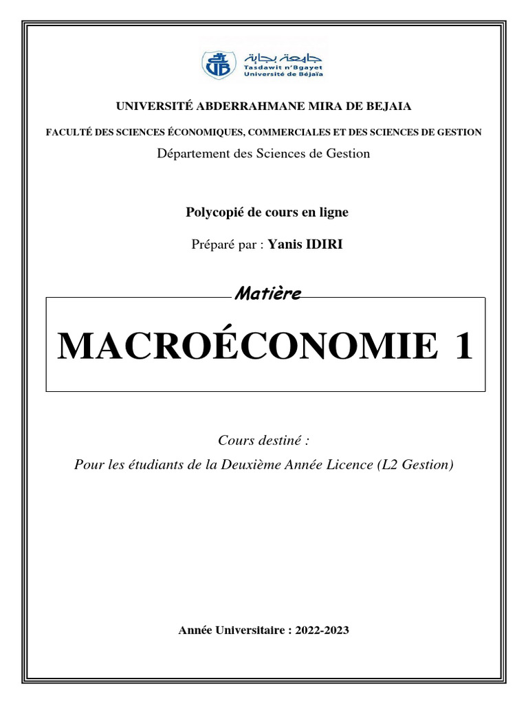 Cours - IDIRI Yanis - Macroéconomie 1 | PDF