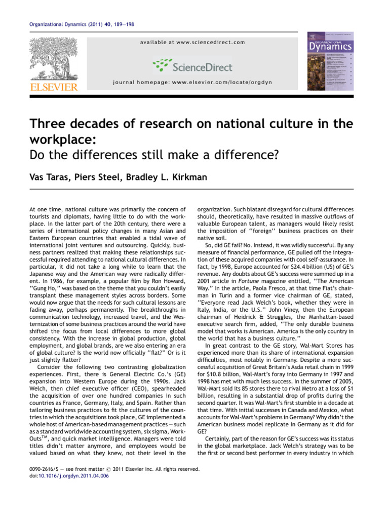Three Decades of Research On National Culture in The Workplace - Do ...