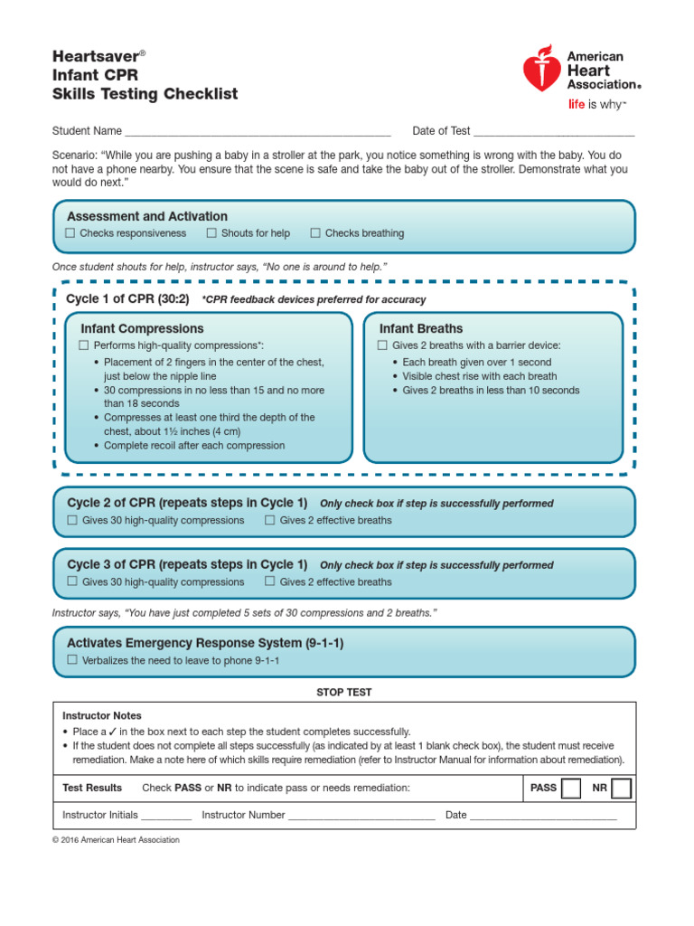 Heartsaver® Infant CPR Skills Testing Checklist | PDF