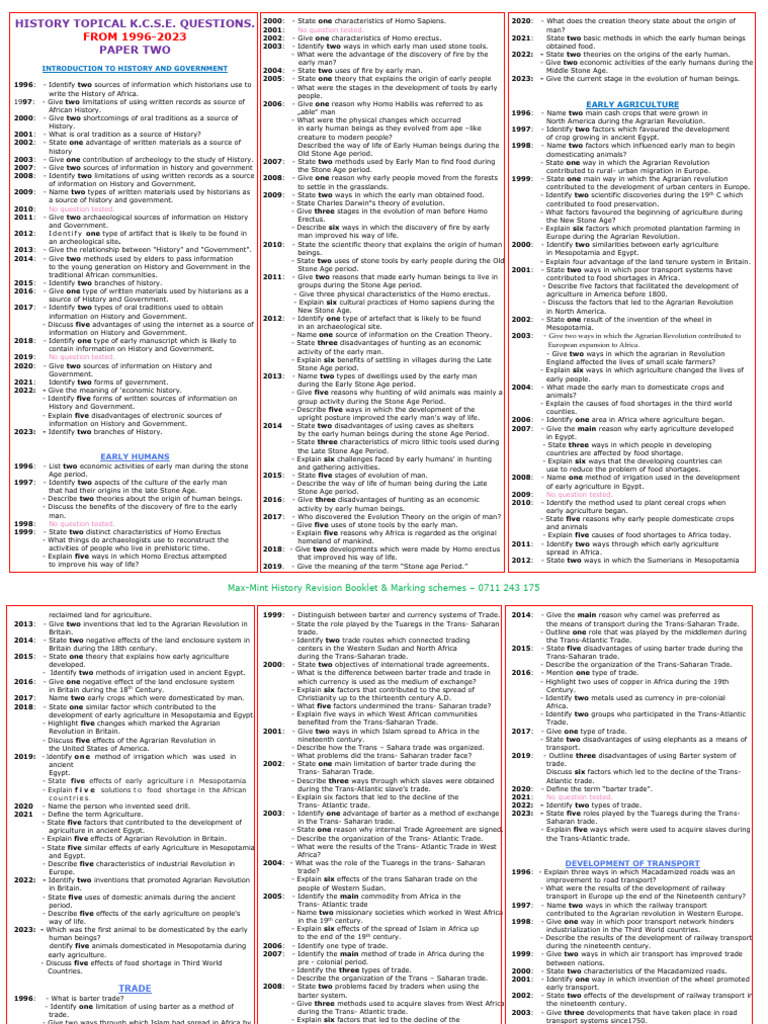 History Kcse Pp2 Topical Questions..-1 | PDF