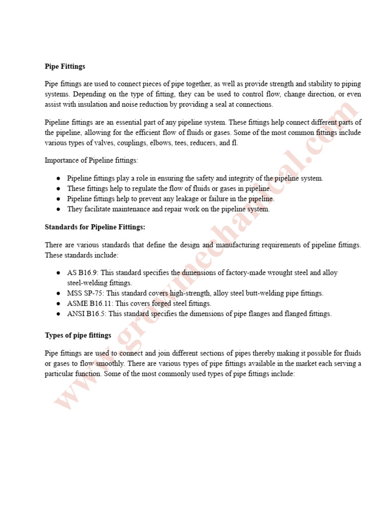 All Types of Pipe Fittings Used in Piping PDF | PDF