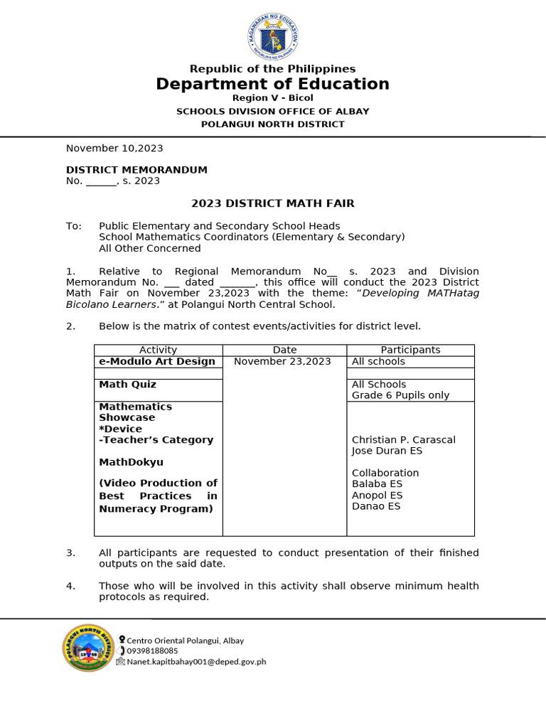 Distirct-Memo-2023-District-Math-Fair-1 | PDF