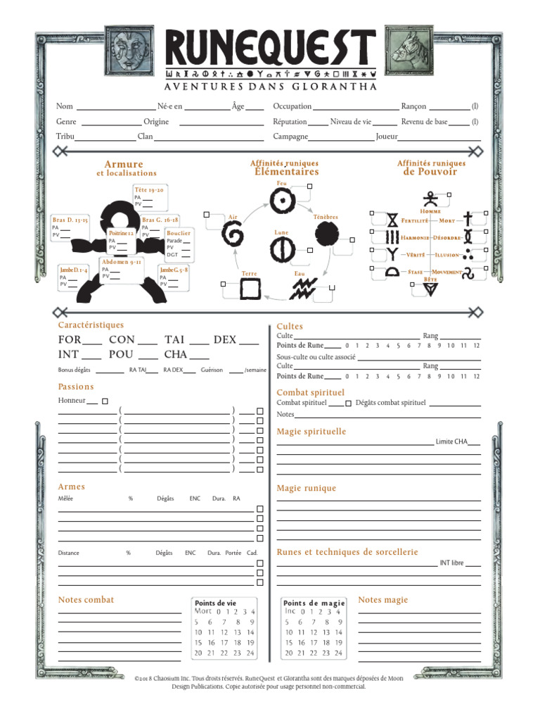 RuneQuest Feuilles de Personnage FR FORM V5.2 | PDF