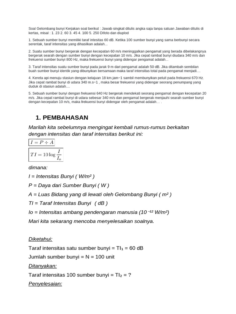 Soal Gelombang Bunyi Kerjakan Soal Berikut | PDF Soal Gelombang Bunyi Kerjakan Soal Berikut | PDF
