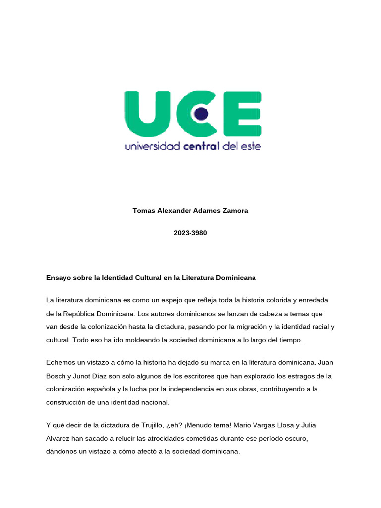 Ensayo Sobre La Identidad Cultural en La Literatura Dominicana (Tomas ...
