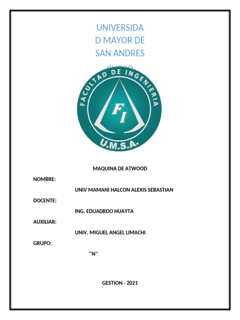 Maquina de Atwood - Mamani Halcon Alexis Sebastian | PDF