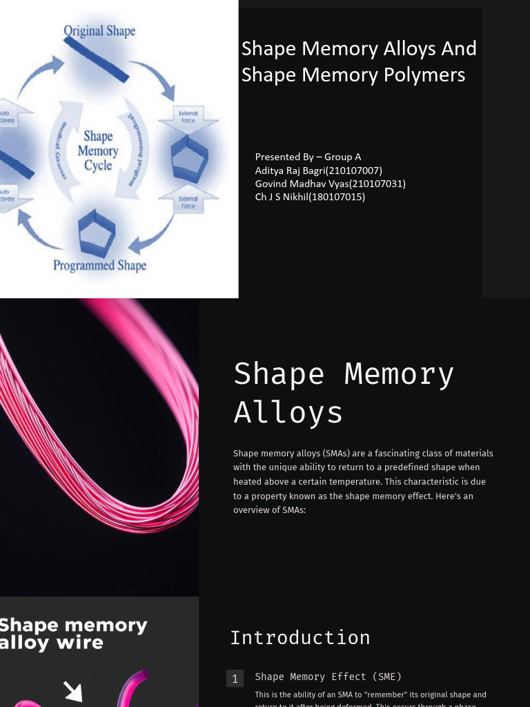 Shape Memory Alloys Polymers Group 1 | PDF