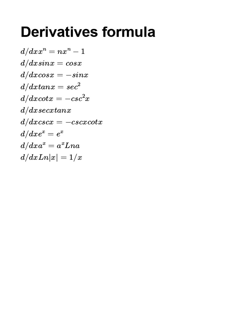 Derivatives Formula | PDF