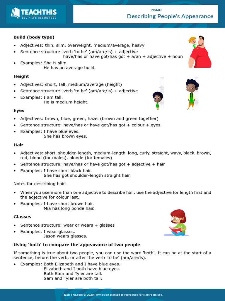 Describing Peoples Appearance Interactive Worksheet | PDF