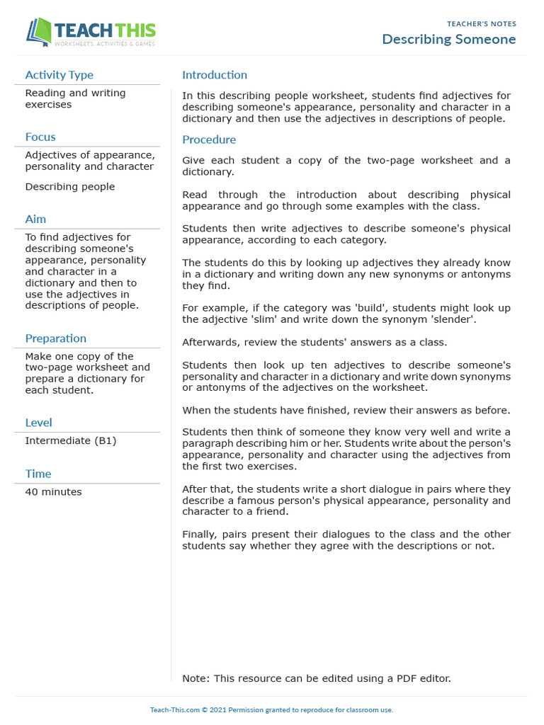 Describing Someone | PDF