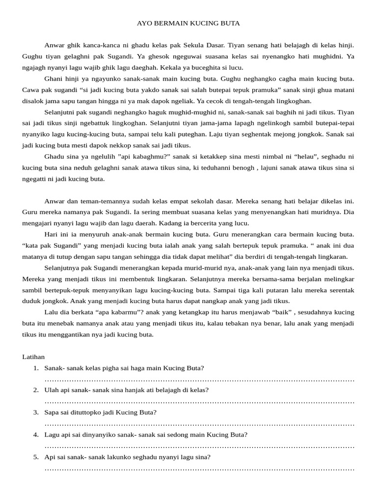 Bahasa Lampung Kucing - Kucing Buta | PDF