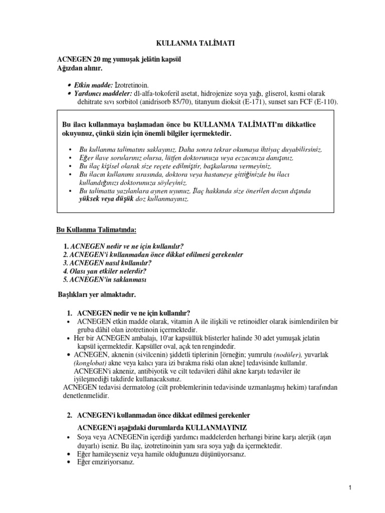6478 Acnegen 20mg Yumusak Kapsul KT | PDF