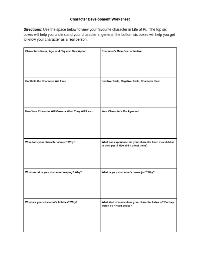 Character Development Worksheet | PDF