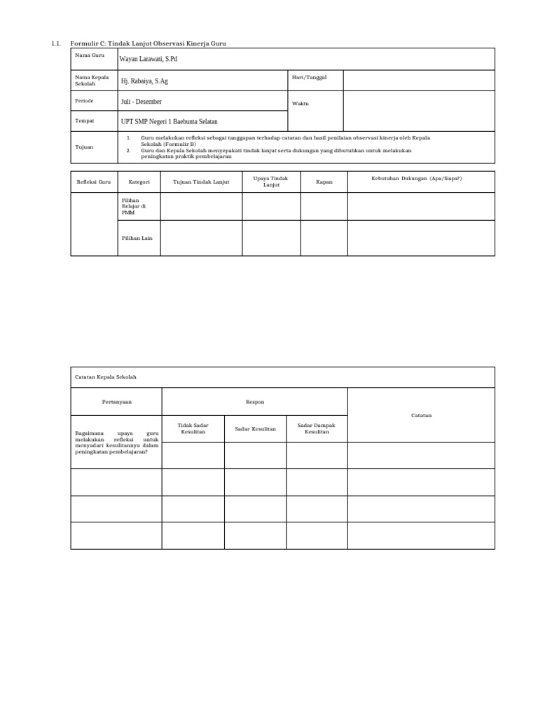 Formulir C- Tindak lanjut Observasi (Nani) | PDF