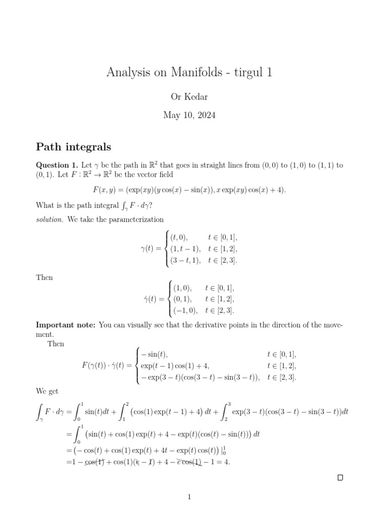 Analysis on Manifolds tirgul 1 | PDF