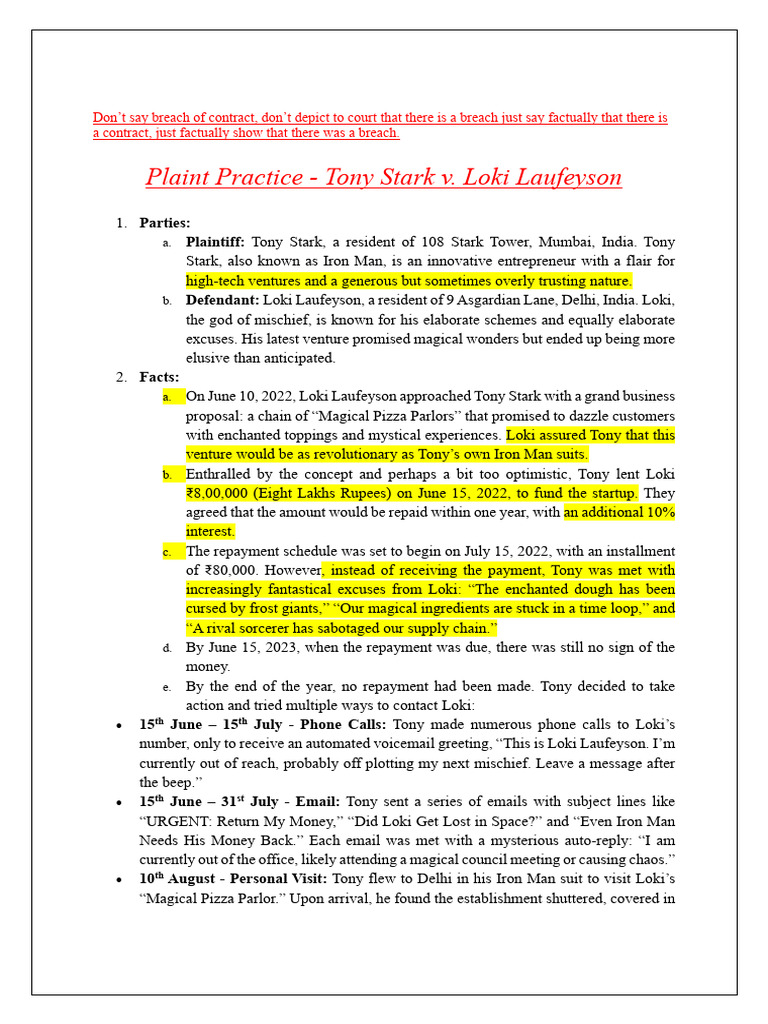 Plaint Practice Problem | PDF