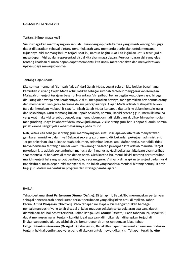 Naskah Presentasi Visi | PDF