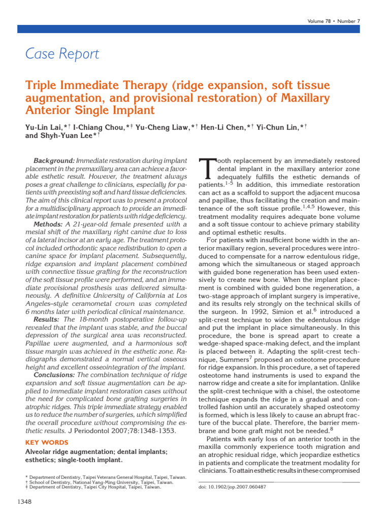 Triple Immediate Therapy (Ridge Expansion, Soft Tissue Augmentation ...