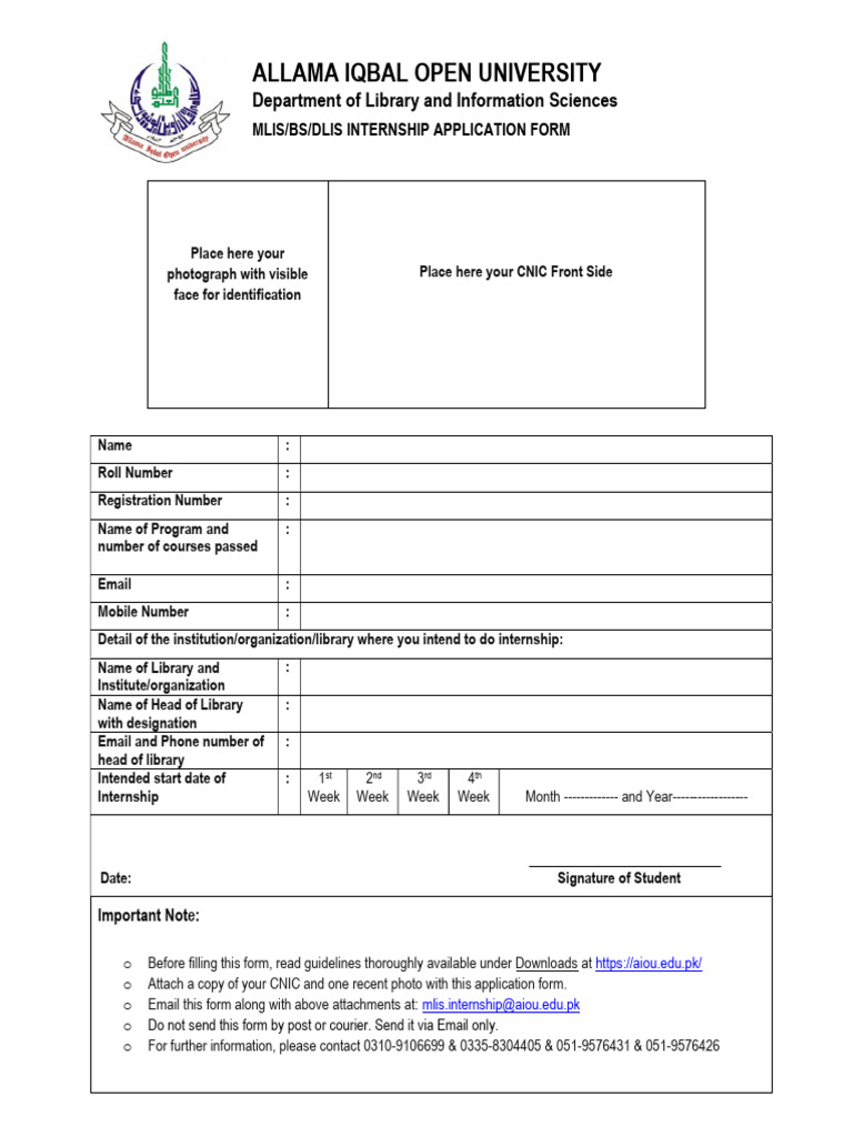 MLIS Internship Form | PDF