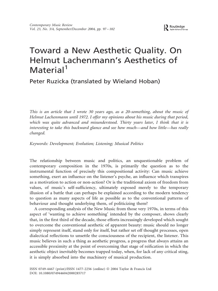 Peter Ruzicka - Toward A New Aesthetic Quality | PDF