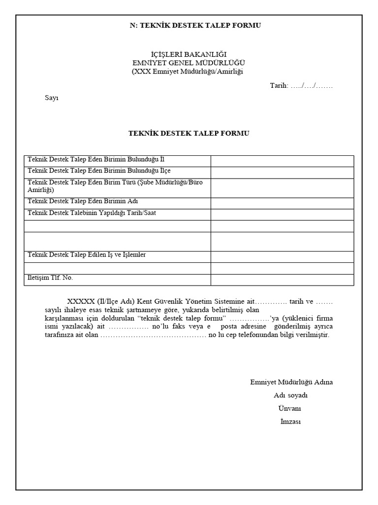 EK-N Teknik Destek Talep Formu | PDF