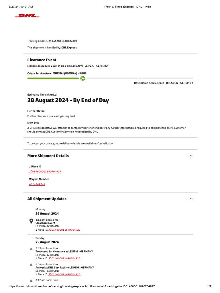 Track & Trace Express - DHL - India | PDF