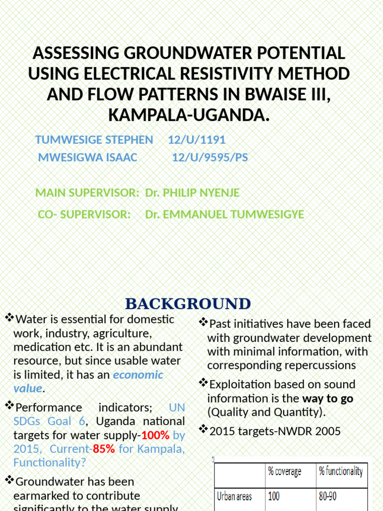 Assessment of Ground Water Potential Using Electrical Resistivity Tomography-Kampala Uganda ...