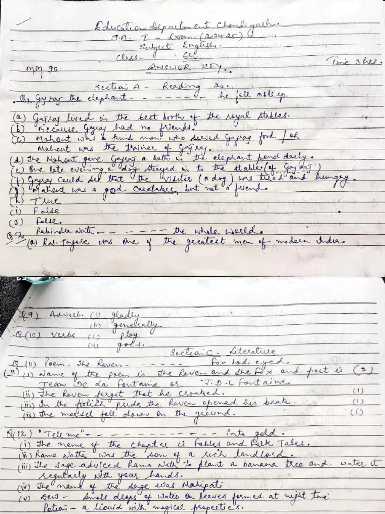 Answer Key Class-6th | PDF