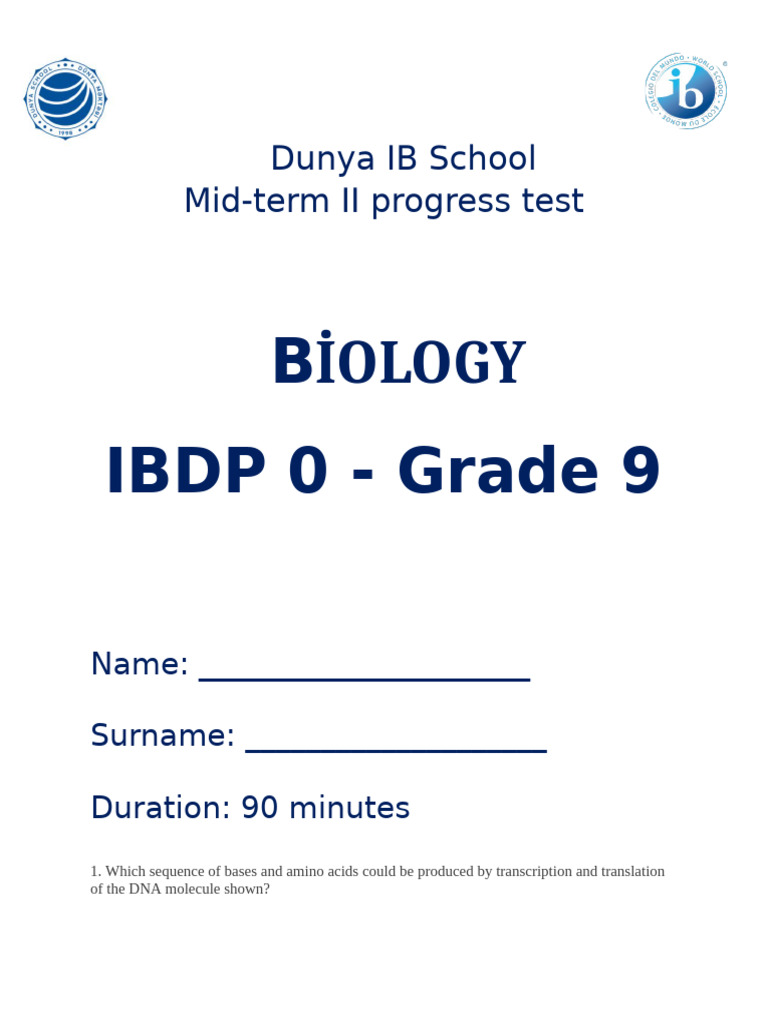 Midterm 2 DP IB 0 | PDF | Mitosis | Science & Mathematics Midterm 2 DP IB 0 | PDF | Mitosis | Science & Mathematics