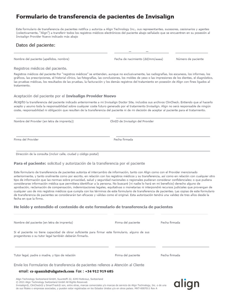 Formulario Transferencia Invisalign | PDF
