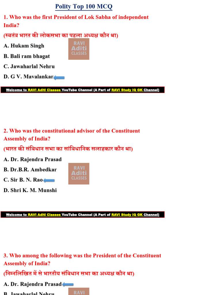 Top-100 Polity Questions (Bilingual) | PDF