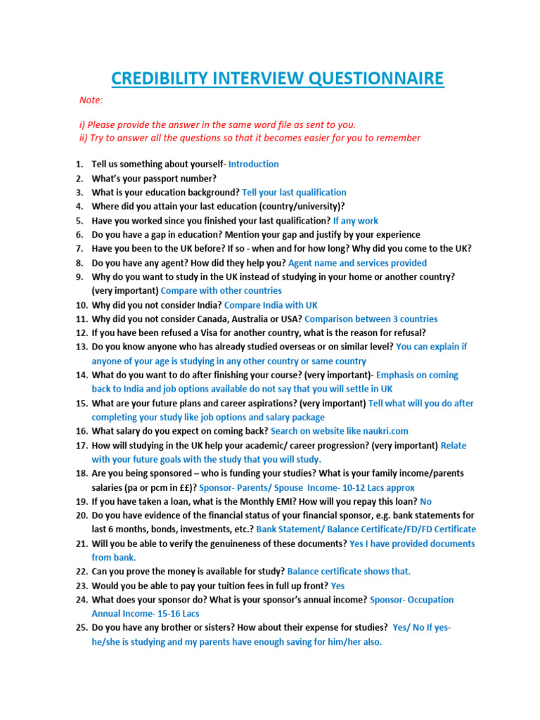 UK Interview Questionnaire | PDF