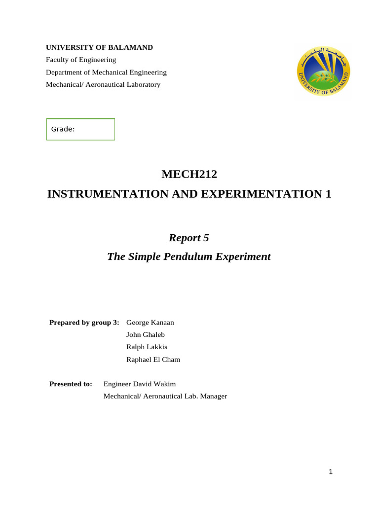 Mech212 G3 Lab5 Simple Pendulum Pdf