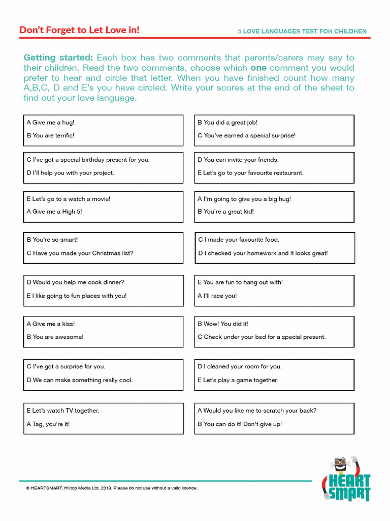 Love Language Test For Children | PDF