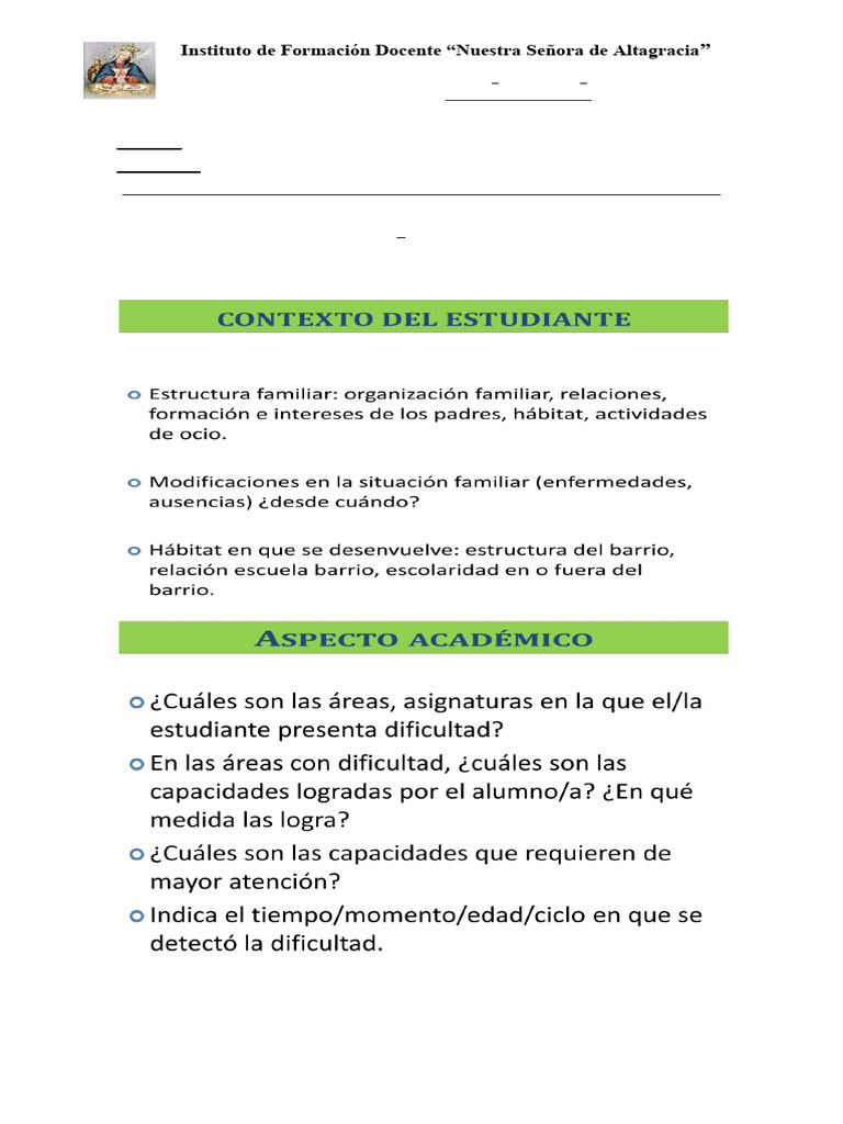Cuestionario Guía para La Elaboración de Informes Pedagógicos | PDF