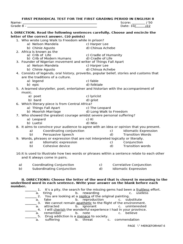 First Periodical Test Eng 8 | PDF