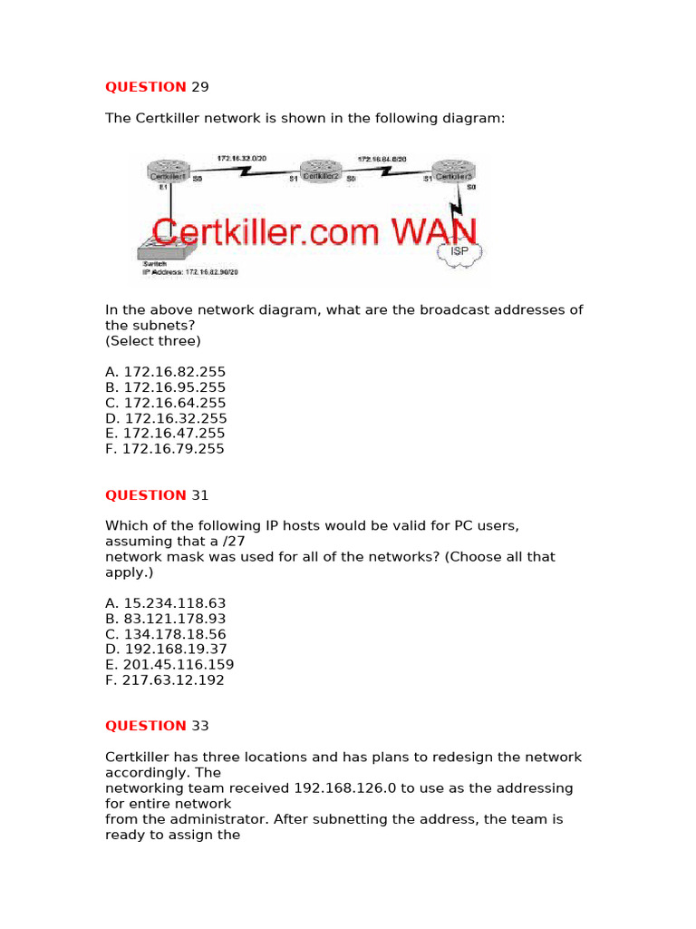 Subnettibg & VLSM QUESTIONS | PDF
