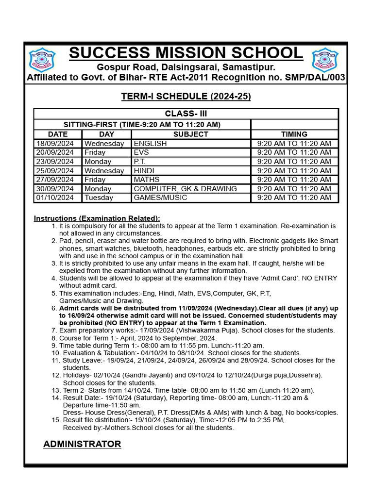 Term 1 Schedule (24 25) 3 | PDF
