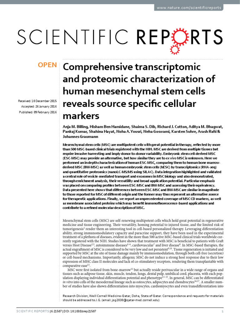 Transcriptomic and Proteomic Characterization of MSCs | PDF