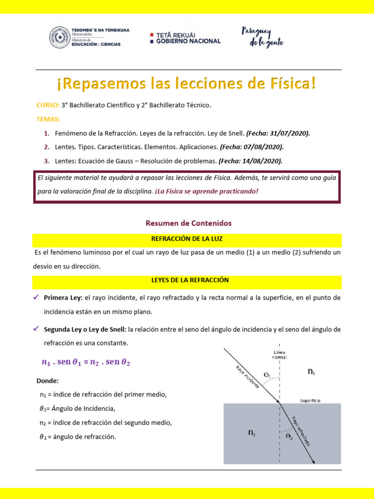 Refracción y Lentes en Física | PDF | Refracción | Índice de refracción