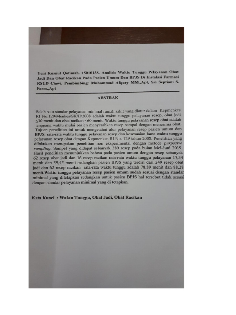 Analisis Waktu Tunggu Pelayanan Obat Jadi Dan Obat Racikan Pada Pasien Umum Dan Bpjs Di ...