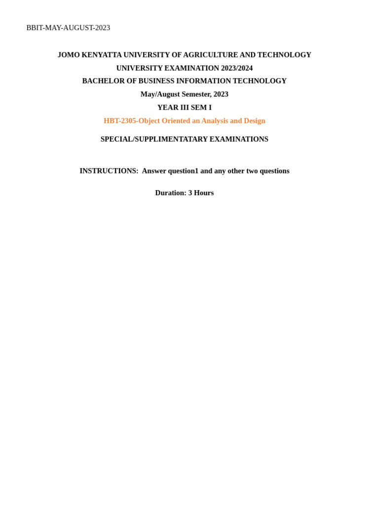 Hbt 2305 Object Oriented Analysis And Design Special Supp Pdf