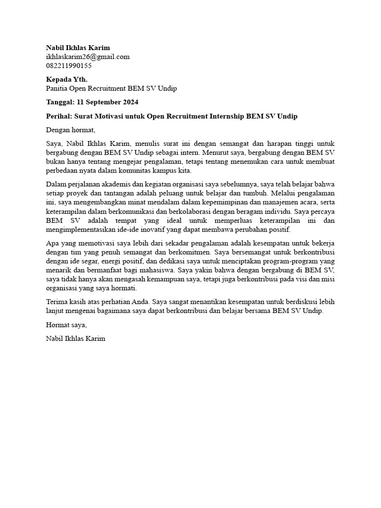 Motivation Letter KPSDM Mikat Nabil Ikhlas Karim Informasi Dan Humas ...