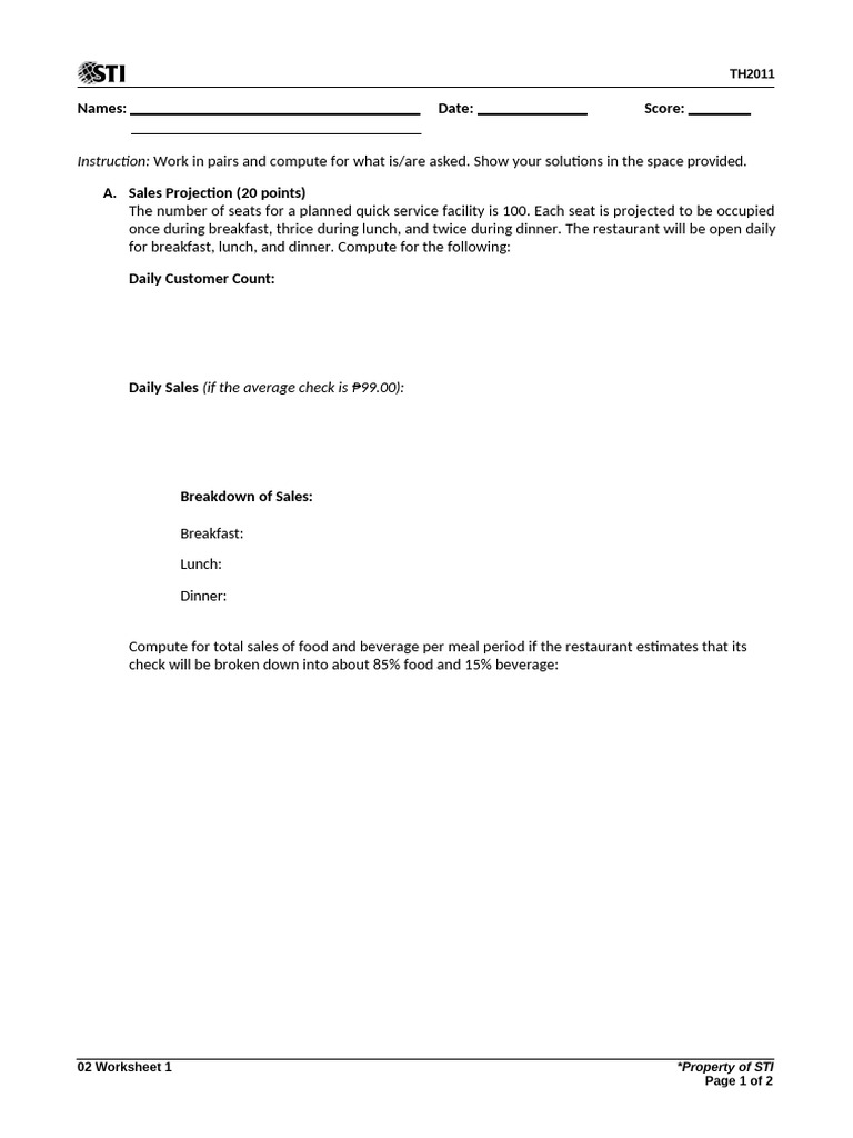 02 Worksheet 1 | PDF