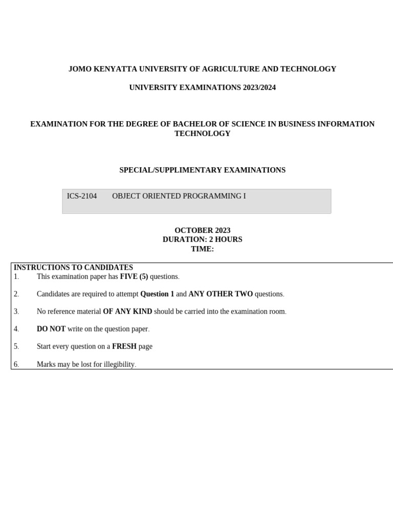 Ics 2104 Object Oriented Programming 1 Pdf Class Computer
