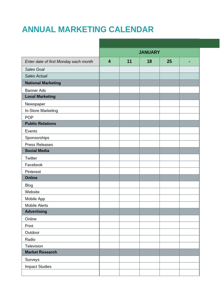 Annual Marketing Calendar Template | PDF