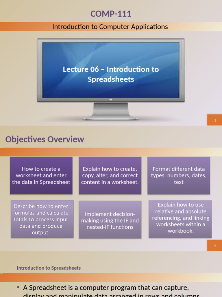 Lecture 06 - Introduction To Spreadsheets | PDF